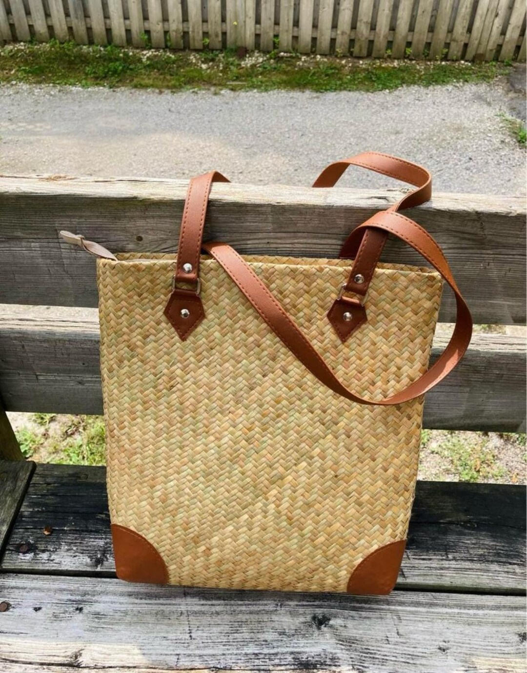 Straw Tote Bag Brown Strap - Etsy