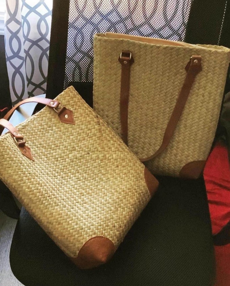 Straw Tote Bag Brown Strap - Etsy