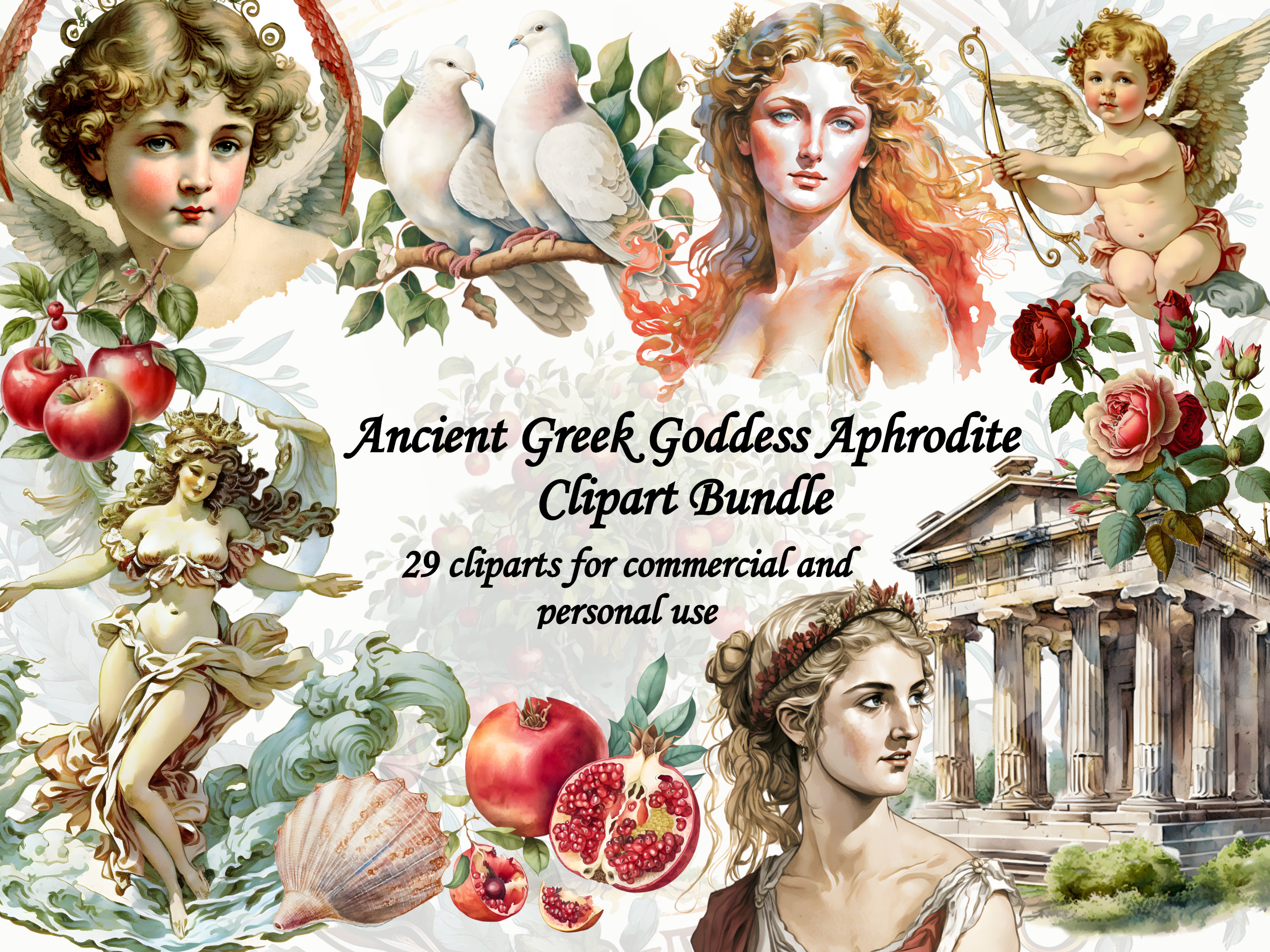 Goddess Aphrodite Ancient Greek Watercolour Clipart Bundle, Clipart for ...