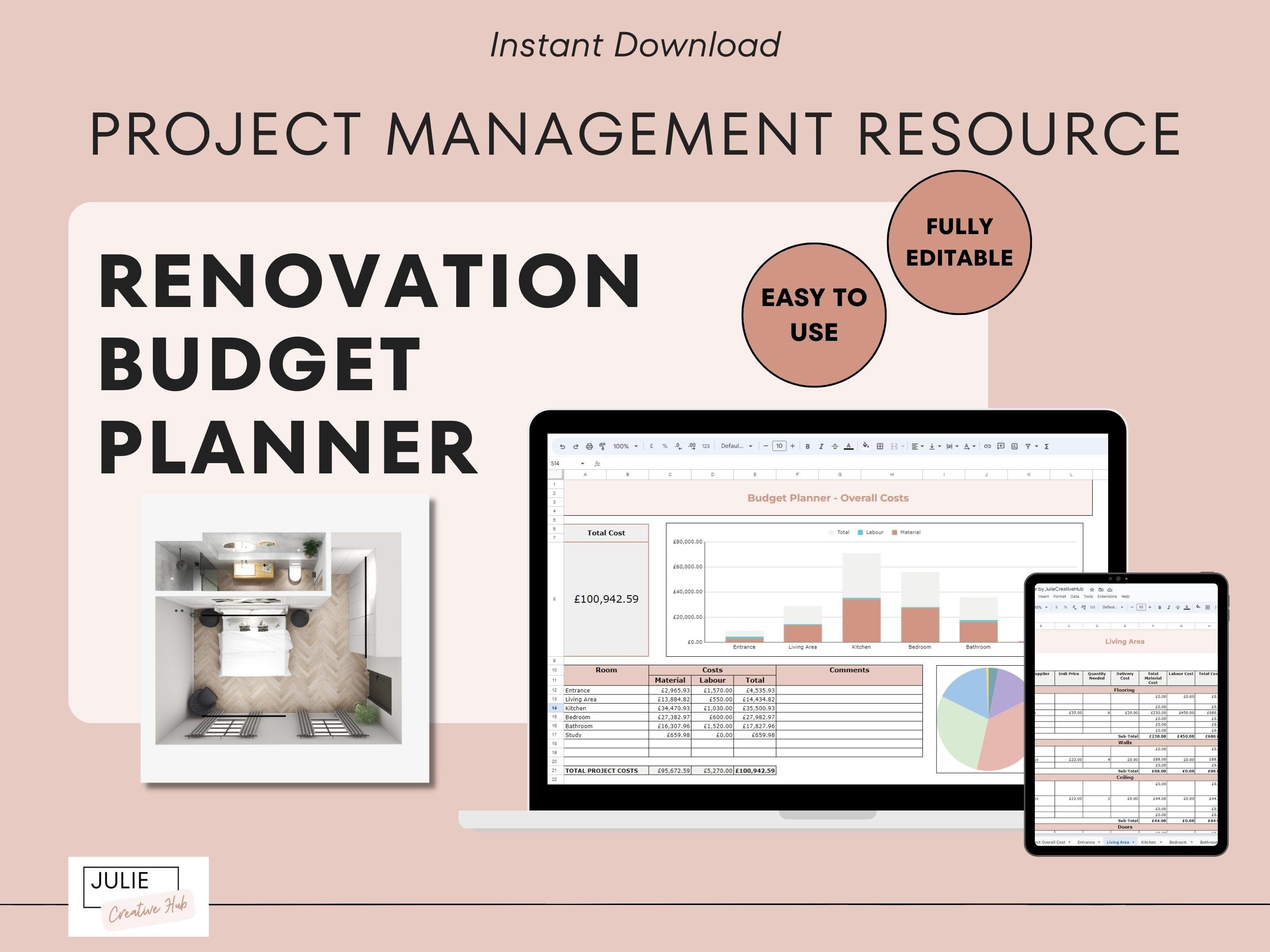 Renovation Budget Planner I Project Management Tool - Etsy