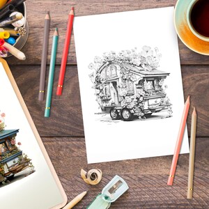 15 Adult Coloring Pages Tiny Houses Floral Fairytale Instant Download ...