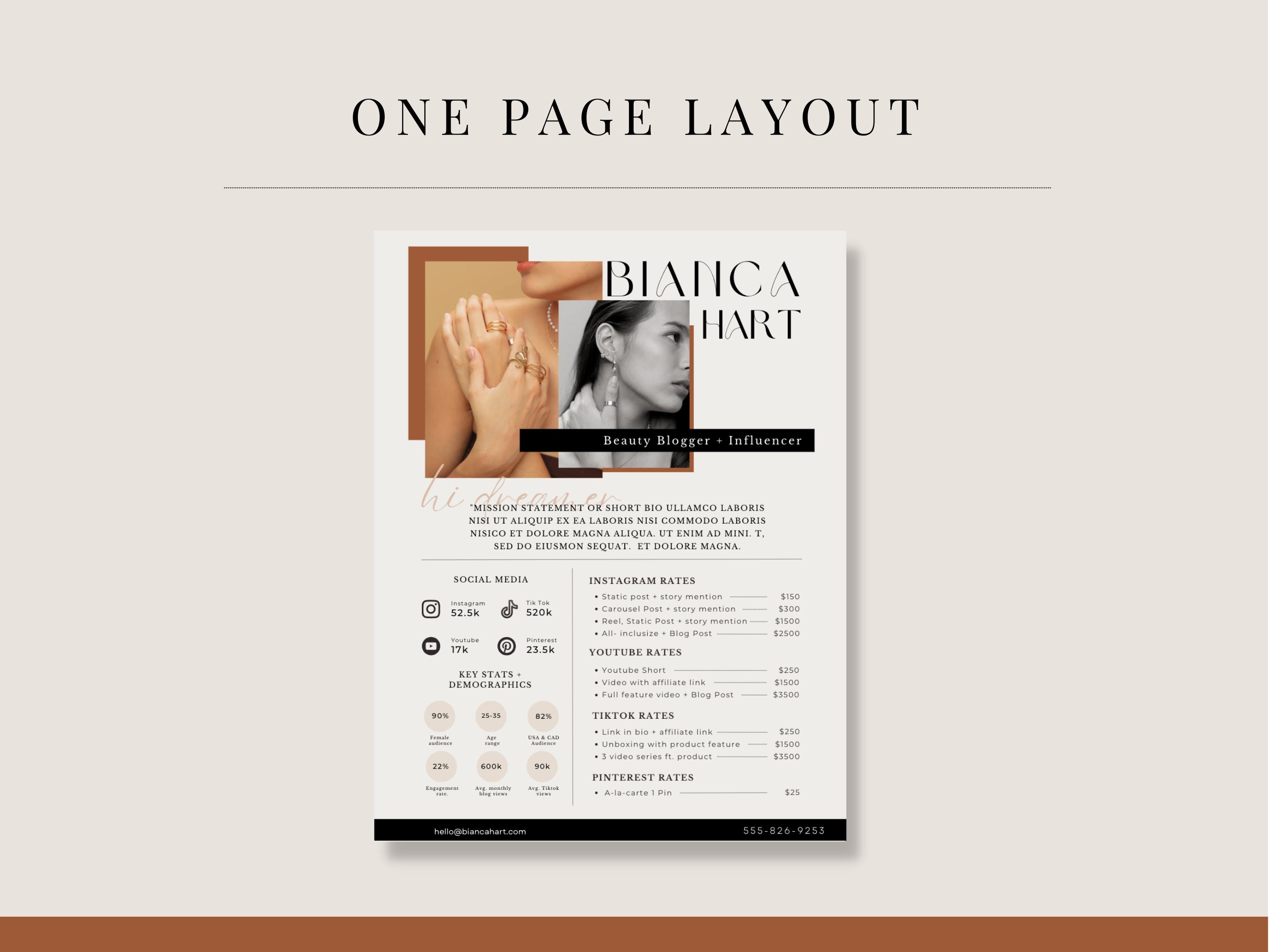 Influencer Media Kit for Canva, One Page Media Kit, Press Kit, Two Page ...