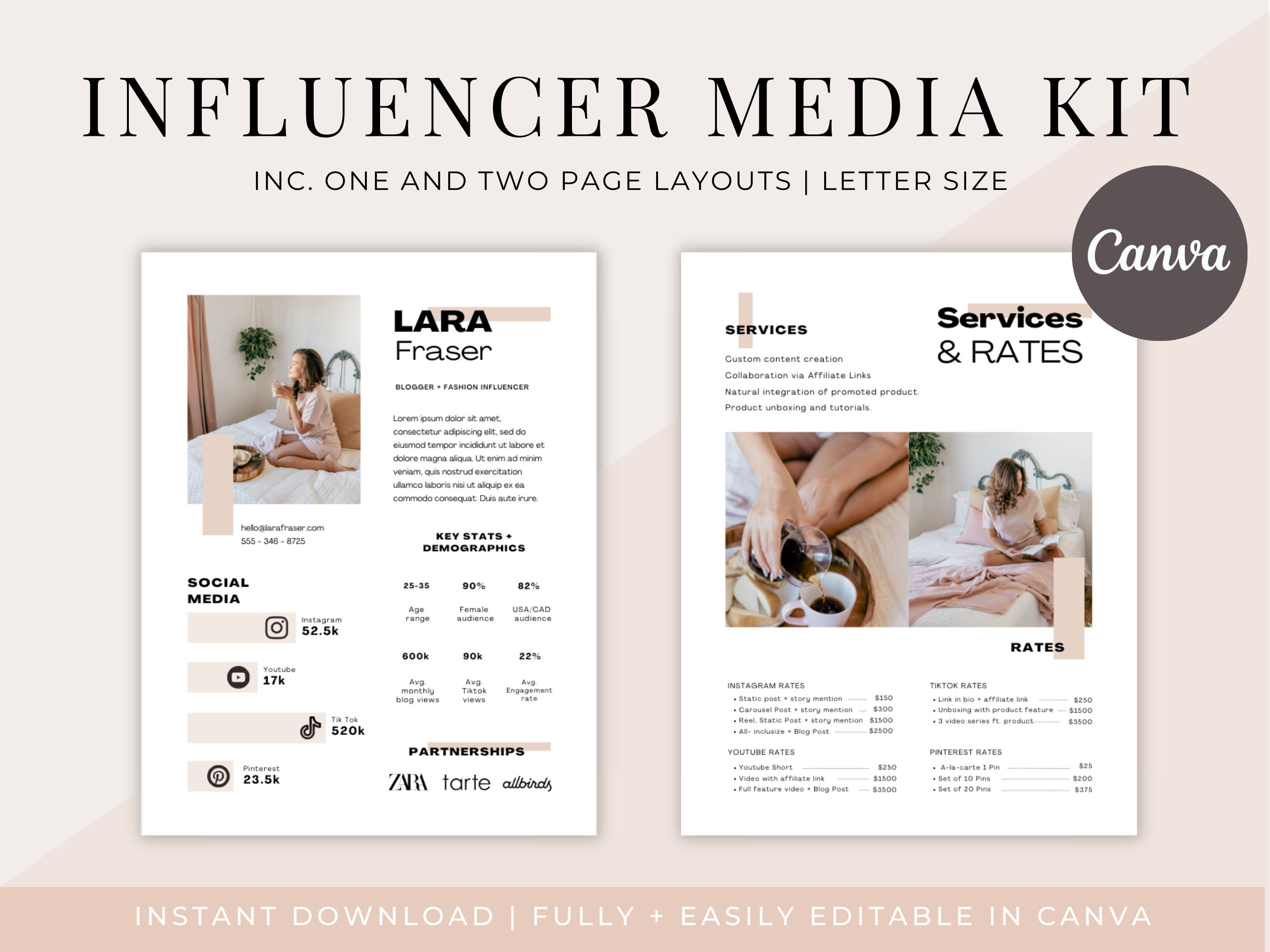 Influencer Media Kit for Canva, Social Media Template, Brand Ambassador ...