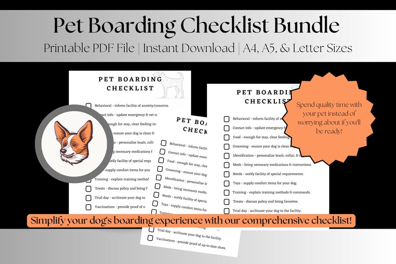 Printable Pet Boarding Checklist Dog Boarding Essentials - Etsy