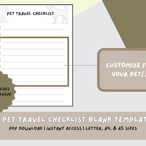 Printable Pet Travel Checklist - Pet Travel Essentials - Perfect for ...