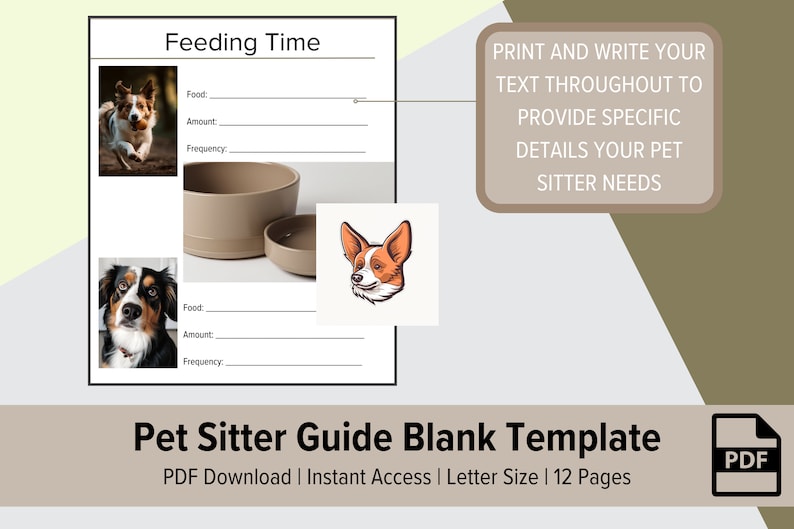 Pet and House Sitting Guide Pet Gift Digital Download Personalize Text ...