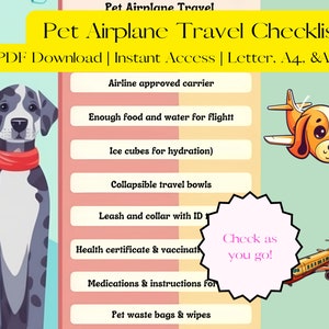 Printable Pet Plane Travel Checklist Dog Travel Essentials Complete and ...