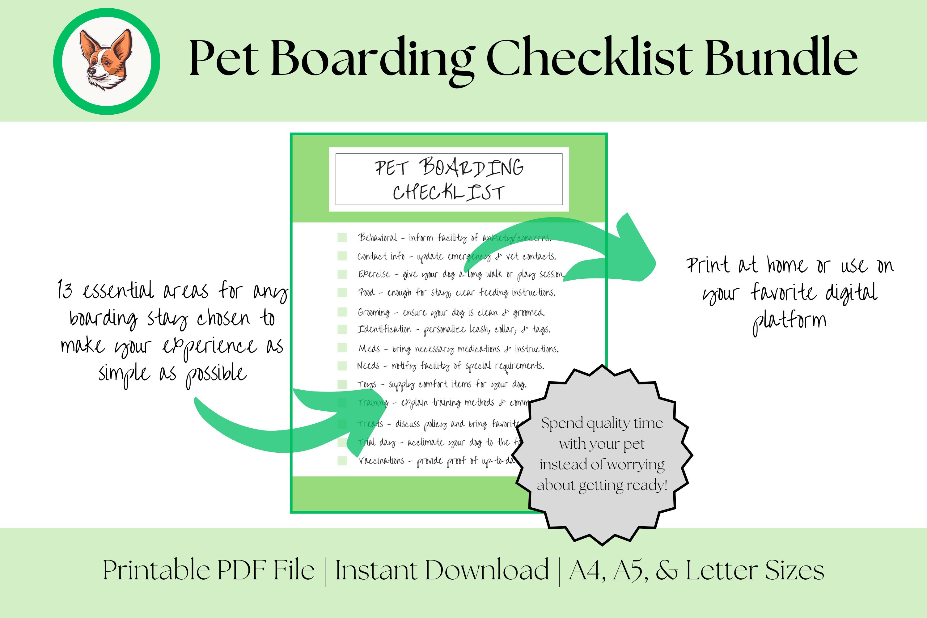 Printable Pet Boarding Checklist - Dog Boarding Essentials - Perfect ...