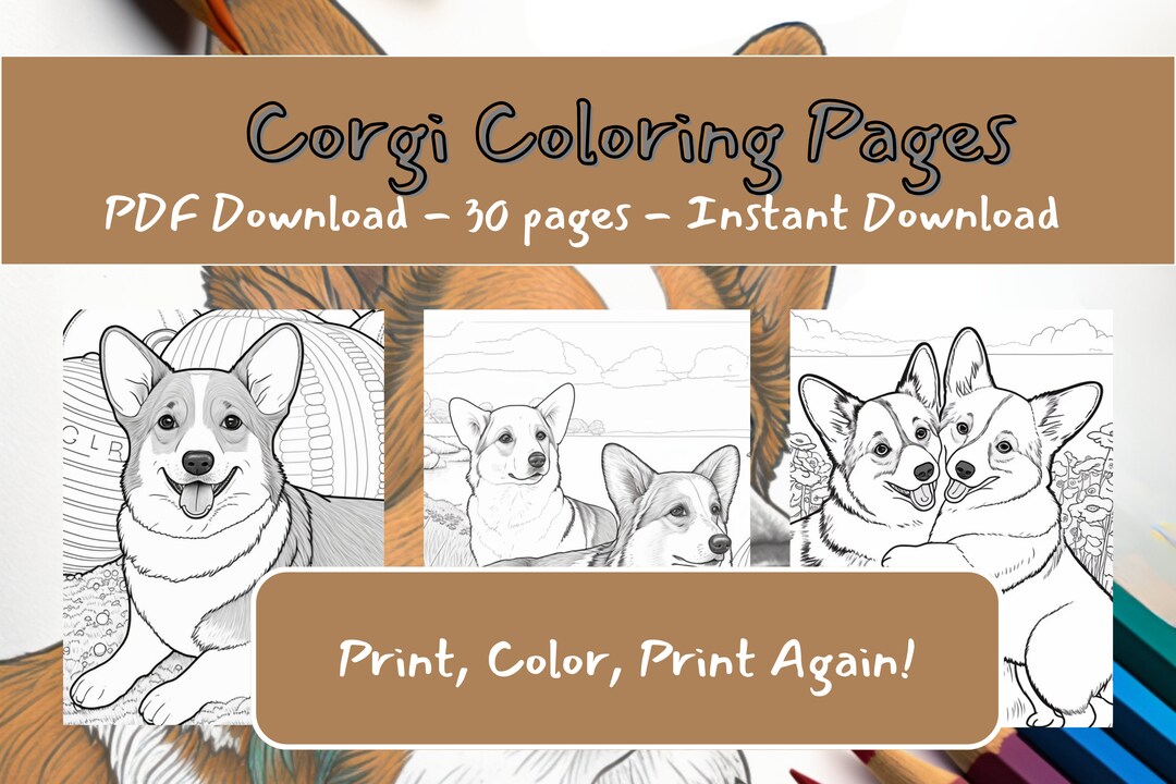 Collection of 30 Corgi Adventure Themed Coloring Pages for Relaxation ...