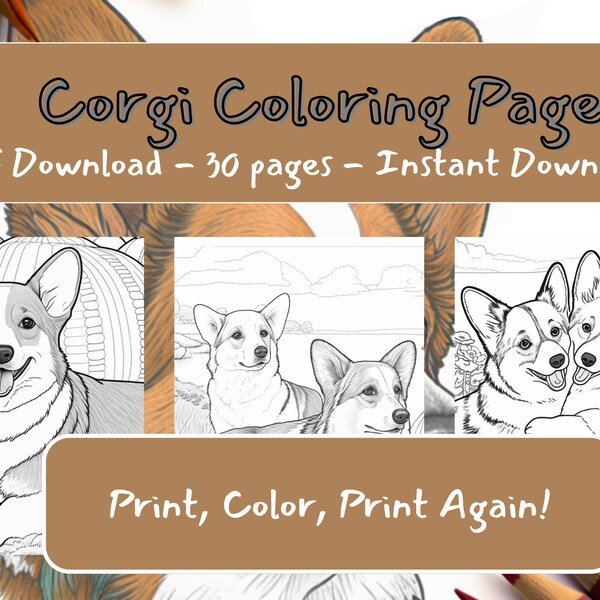 Corgi Coloring Pages Printable - Etsy