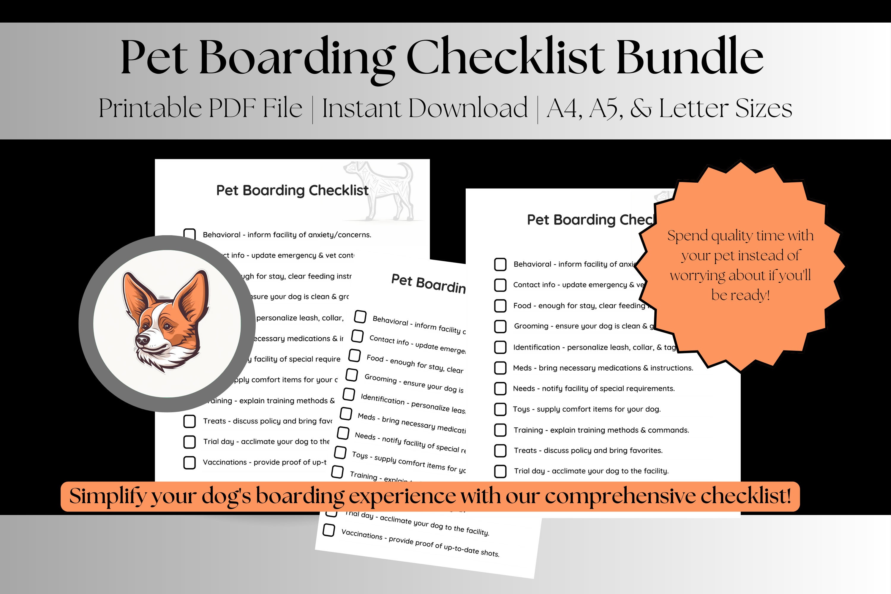 Printable Pet Boarding Checklist - Dog Boarding Essentials - Perfect ...
