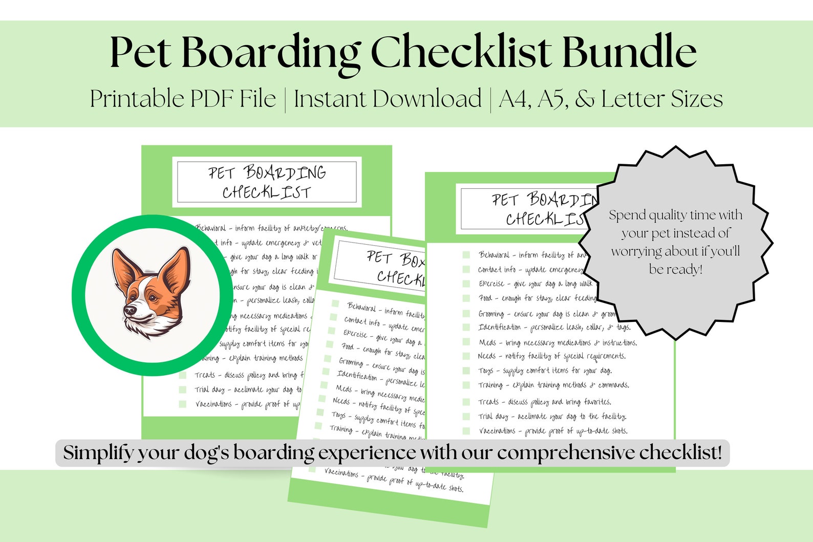 Printable Pet Boarding Checklist Dog Boarding Essentials - Etsy
