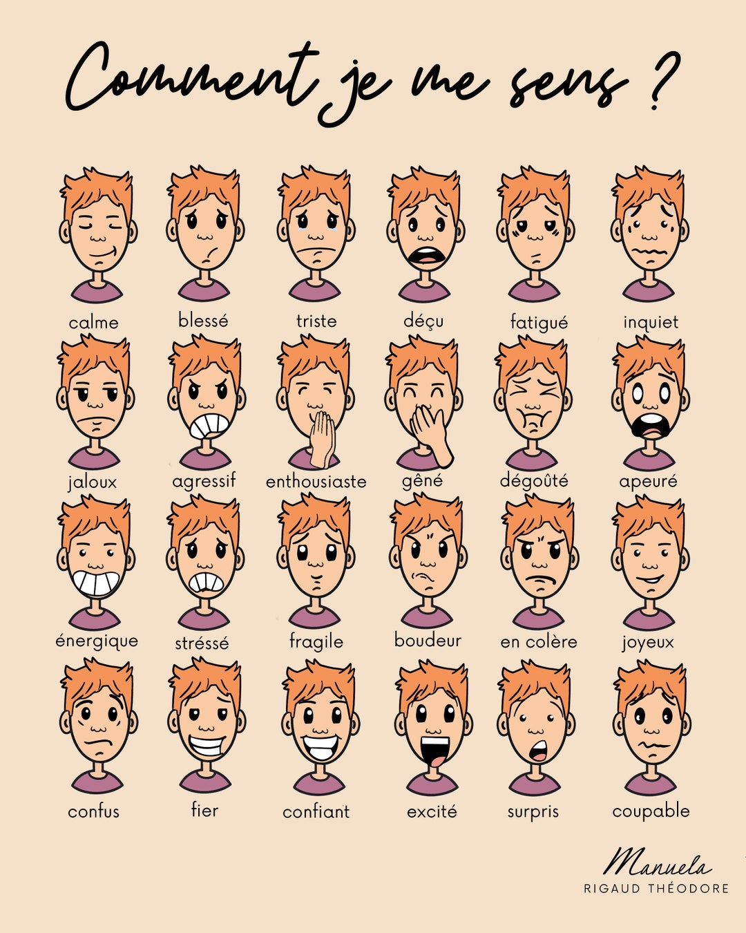 Affiche des émotions Paul - Comment je me sens - Etsy France