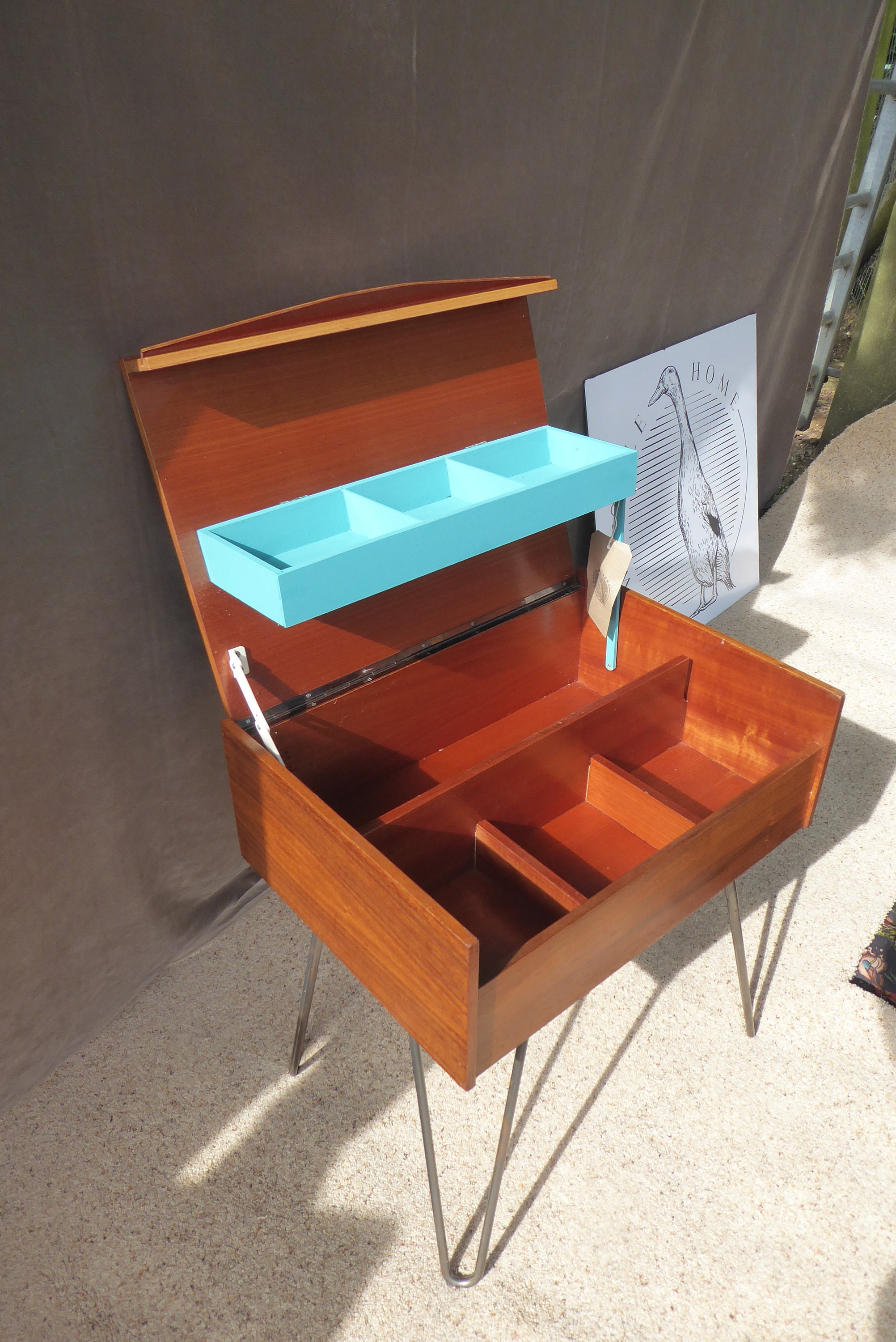 Mid-century Modern MCM Teak Sewing Box / Side Table With Inside Storage ...
