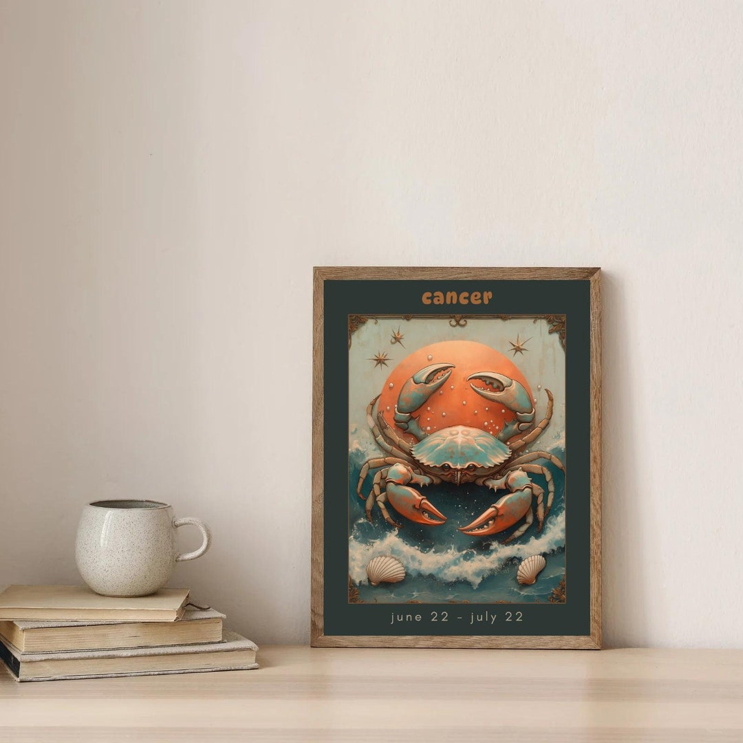 Cancer Zodiac Wall Art Print, Mystical Astrology Artwork, Boho Cancer ...