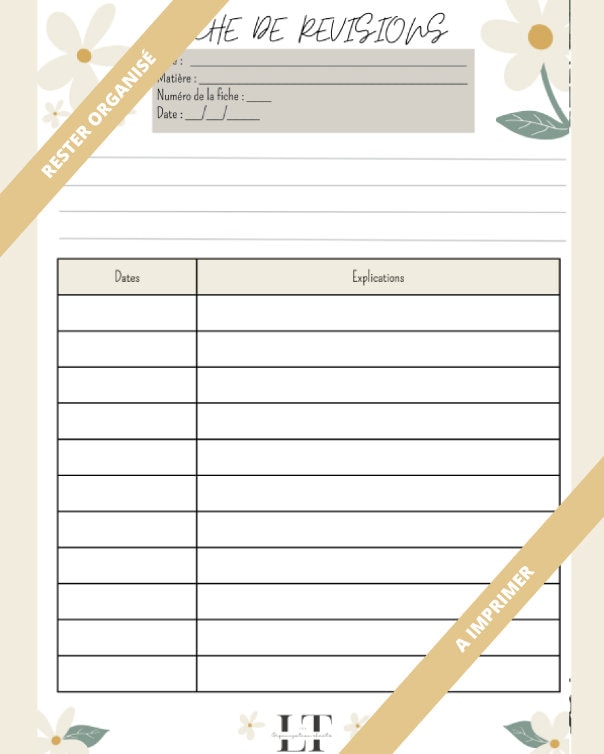 Revision Sheet for Students Template Study Effectively Revision Sheet ...