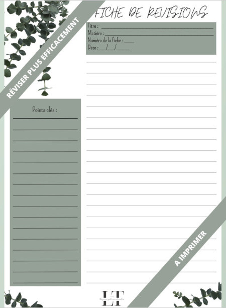 Fiche De Révisions Pour étudiants Template Etudier - Etsy