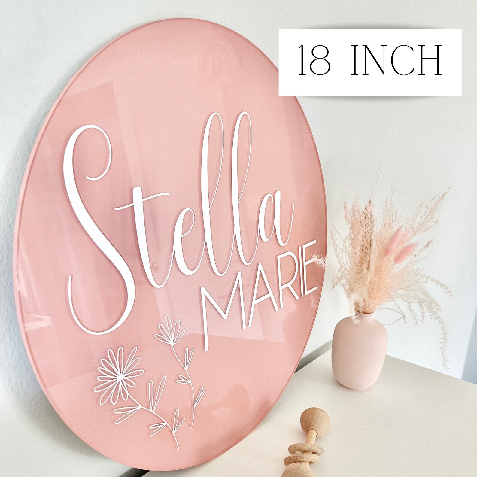 Pink Girl Nursery Sign Flower Name Sign Boho Flower Nursery - Etsy