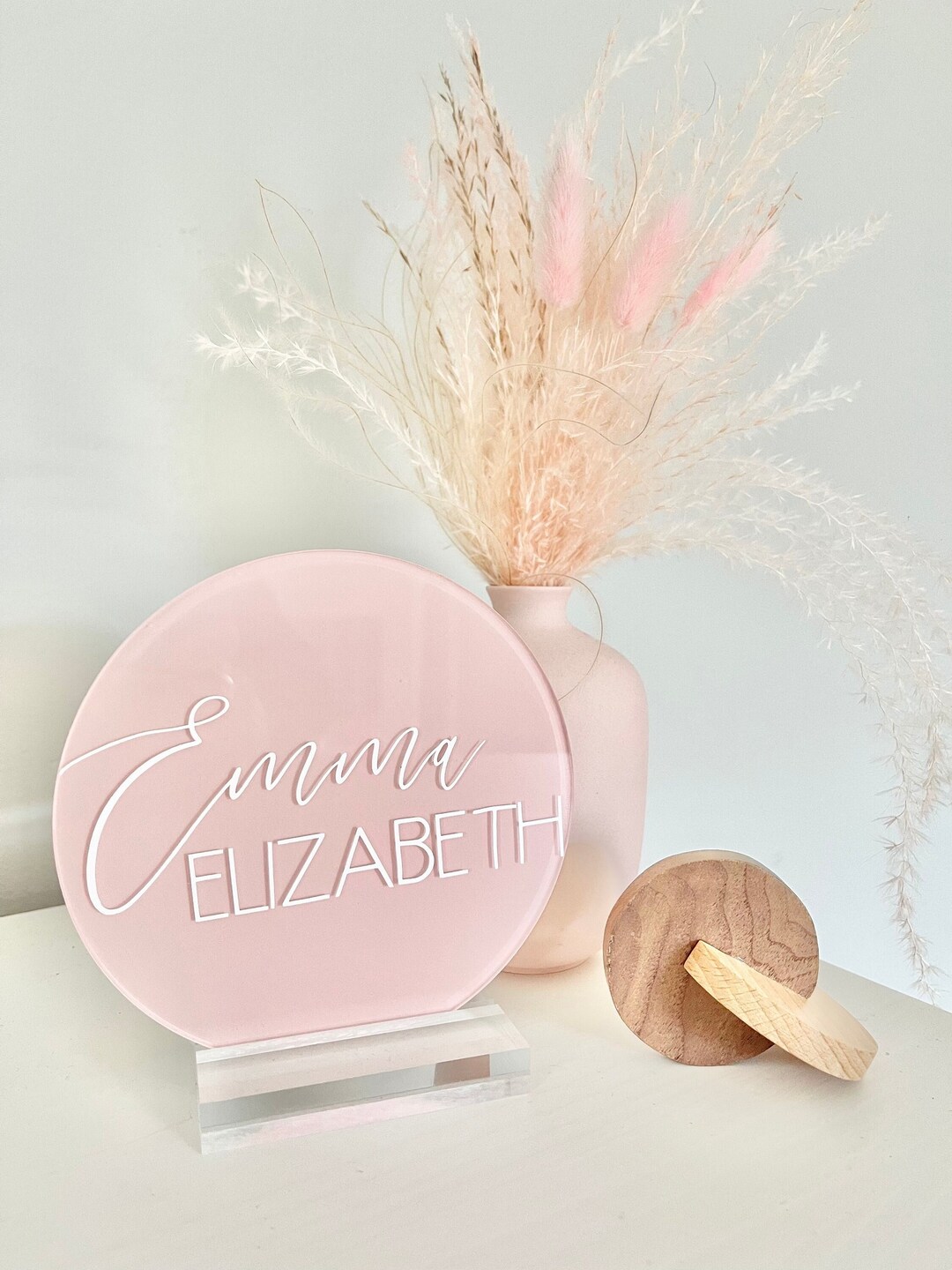 Blush Baby Name Sign Minimal Girl Nursery Decor Welcome Baby Name Sign ...