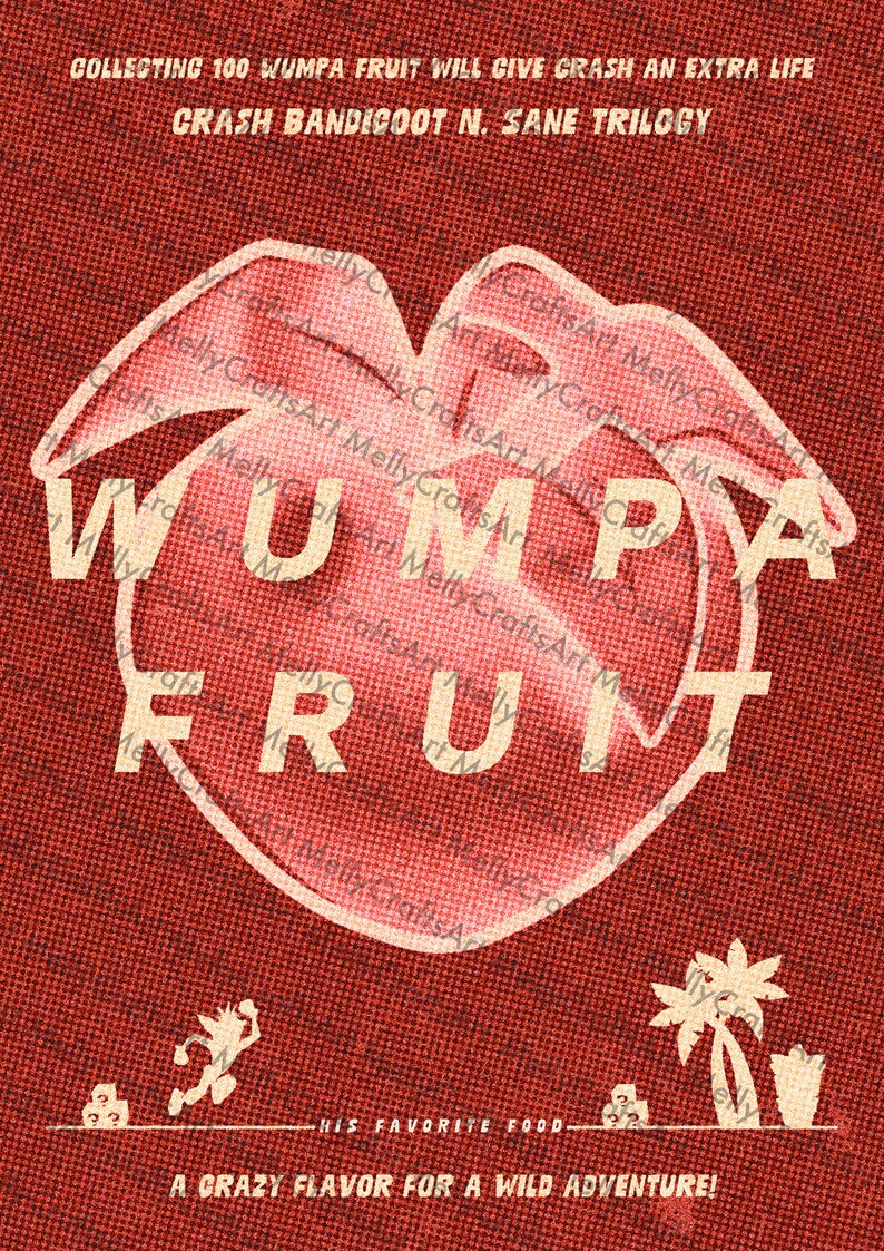 Crash Bandicoot Digital Download Poster, Wumpa Fruit, Video Game Poster ...