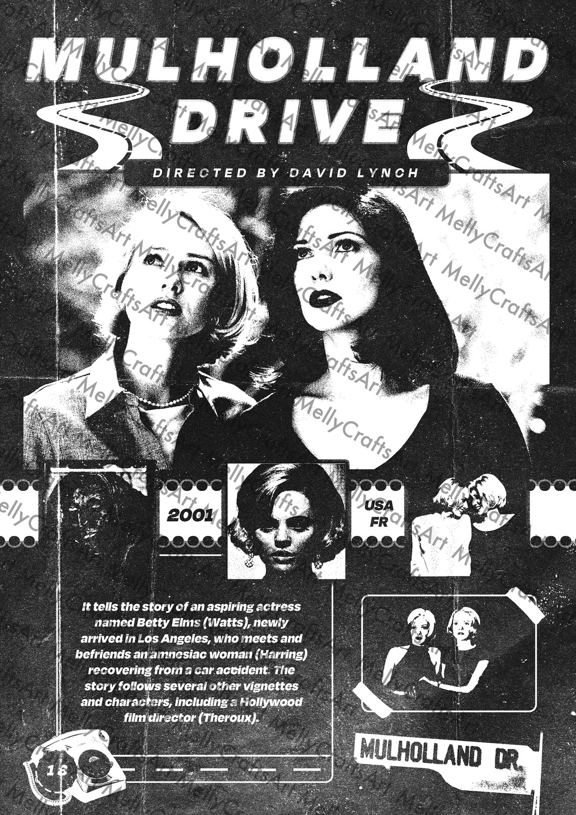 Mulholland Drive Digital Poster, David Lynch, Movie Poster, Surrealism ...