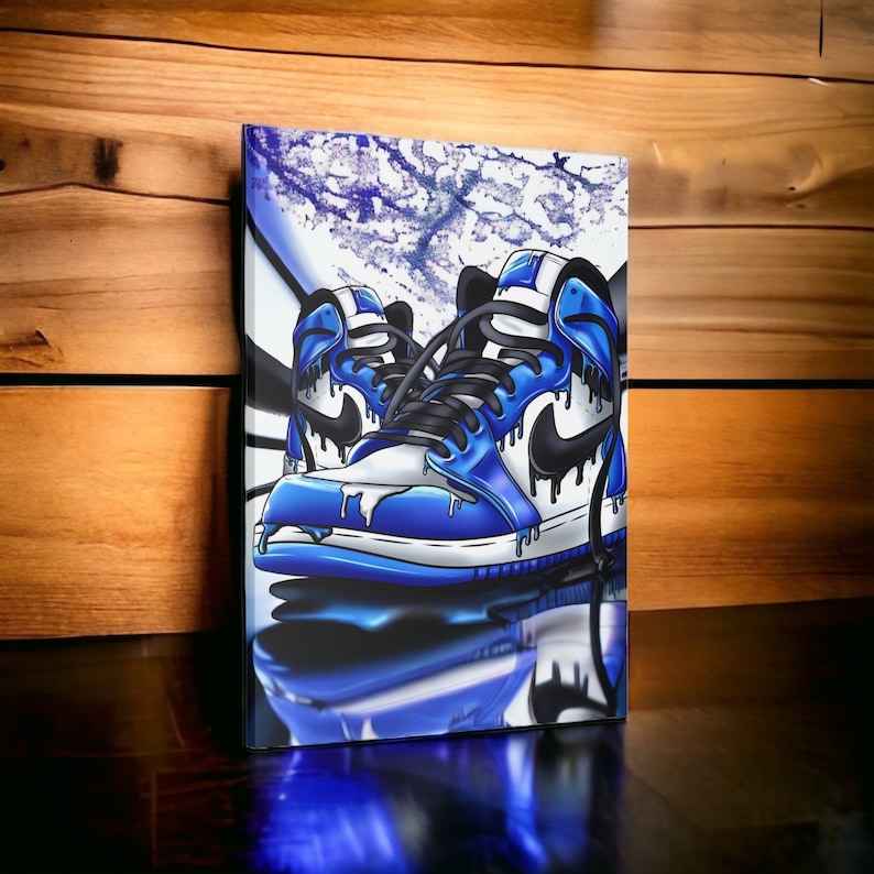 LEGACYART Blue Dripping Jordan 1 Shoe Canvas Wall Art Nike Jordans ...