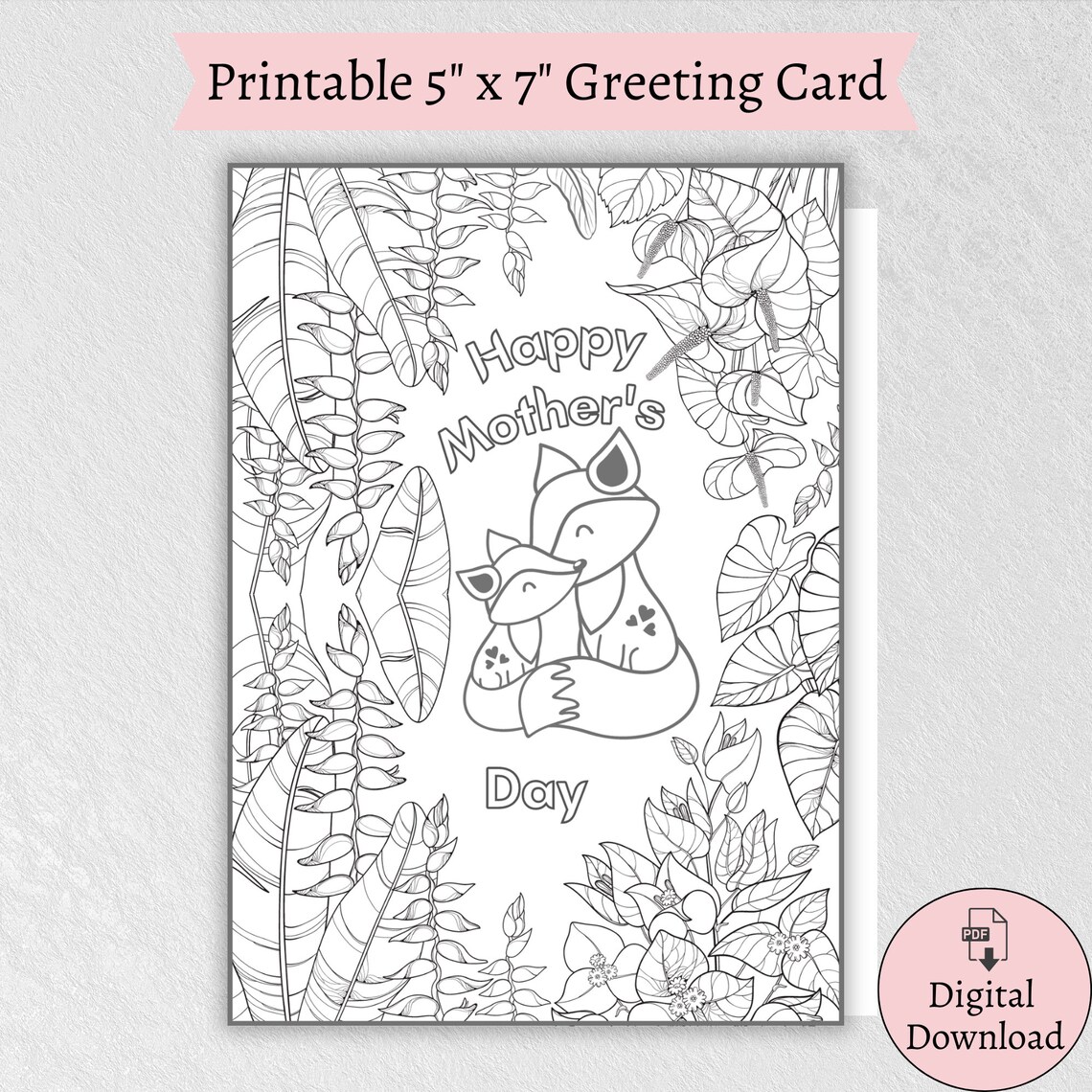 Printable Color-your-own Mother's Day Card | Mother's Day Card | Adult ...