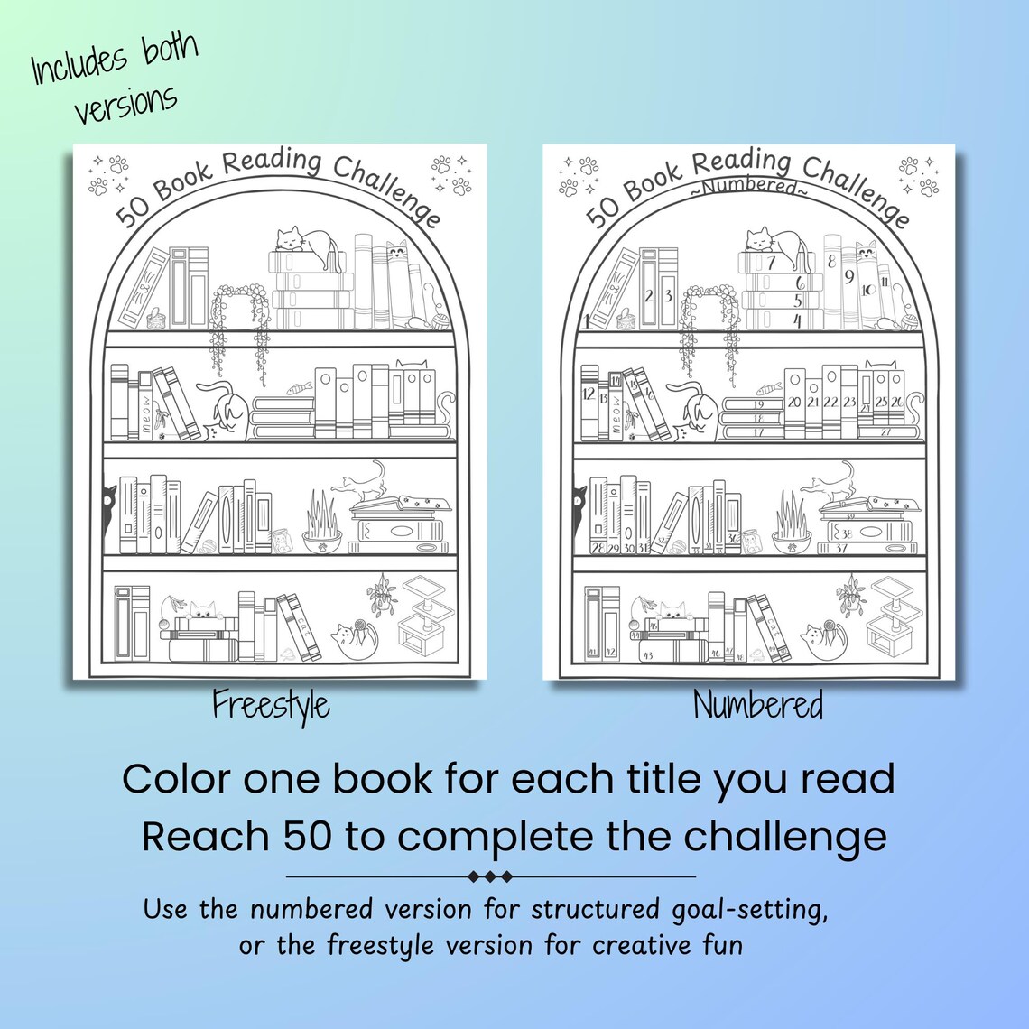 Cat Reading Tracker Printable: Cozy Bookshelf Challenge (PDF Download ...