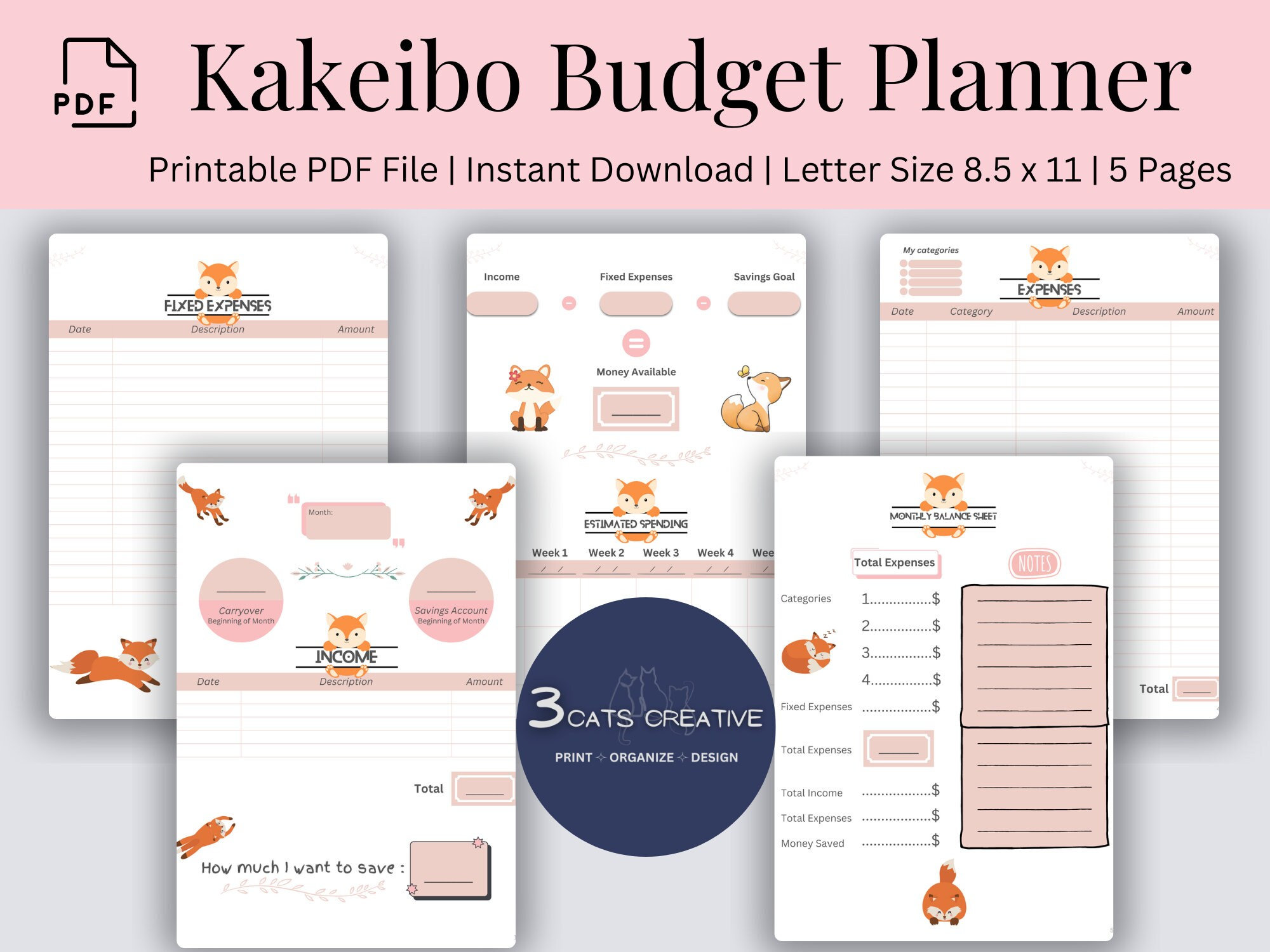 Kakeibo Budget Planner Printable | Monthly Budget Tracker | Expense and ...