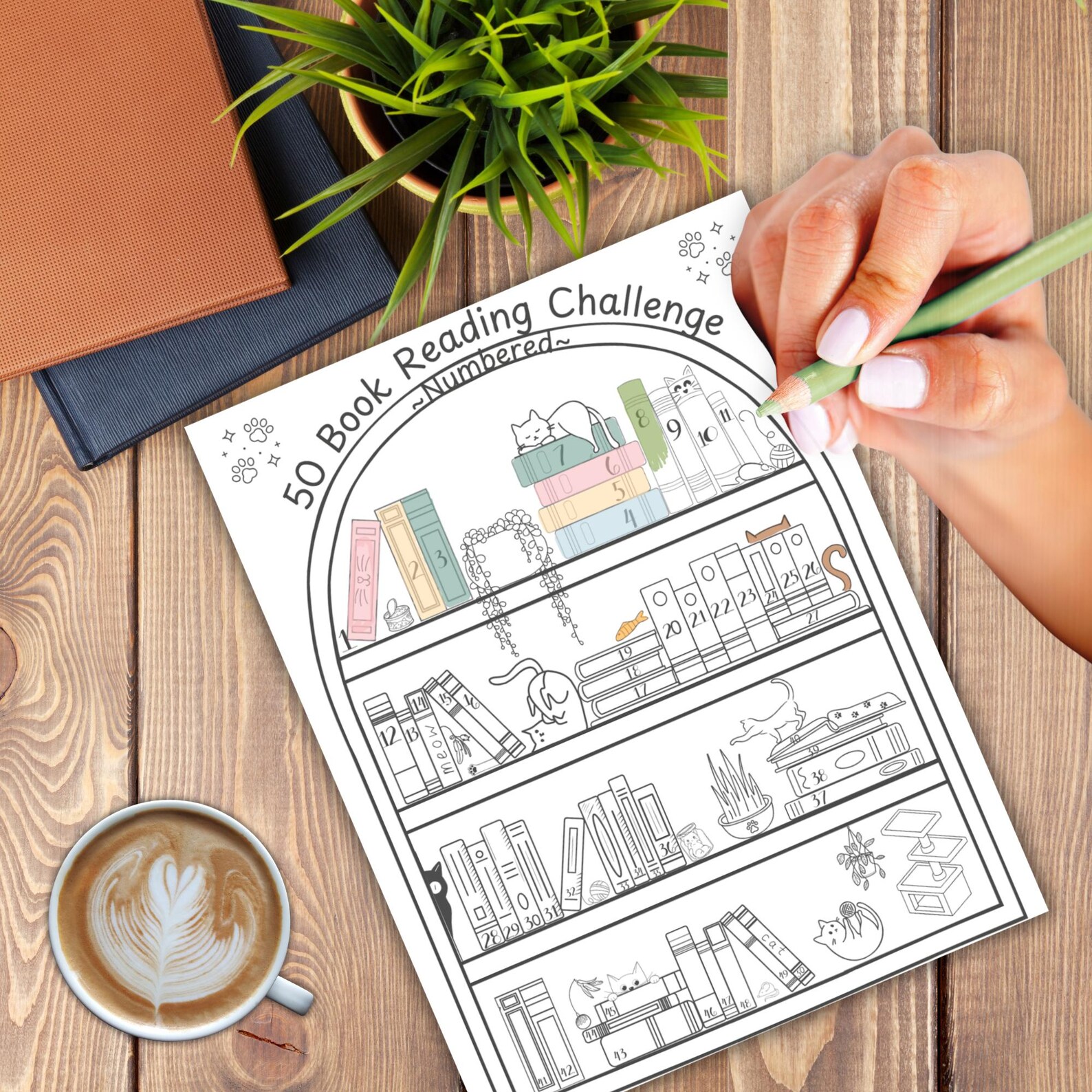 Cat Reading Tracker Printable: Cozy Bookshelf Challenge (PDF Download ...