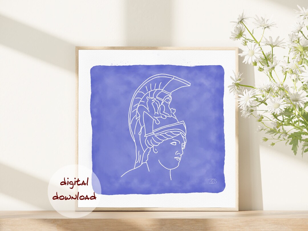 Athena, Greece Boho Wall Mural Line Art Poster Watercolor Monochromatic ...
