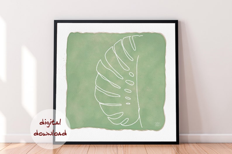 Monstera Plants Boho Wall Mural Line Art Poster Watercolor ...