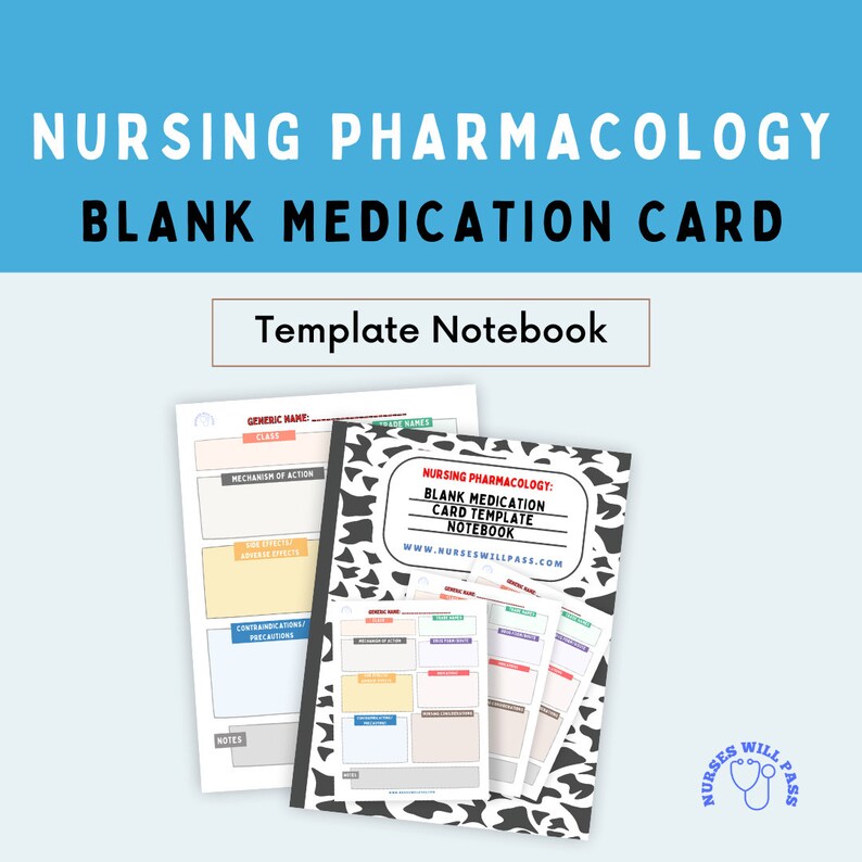 Nursing Pharmacology Drug Card Notebook | 120 Blank Pages for ...