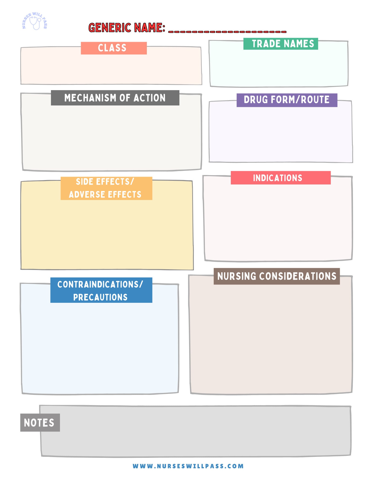 Nursing Pharmacology Drug Card Notebook | 120 Blank Pages for ...