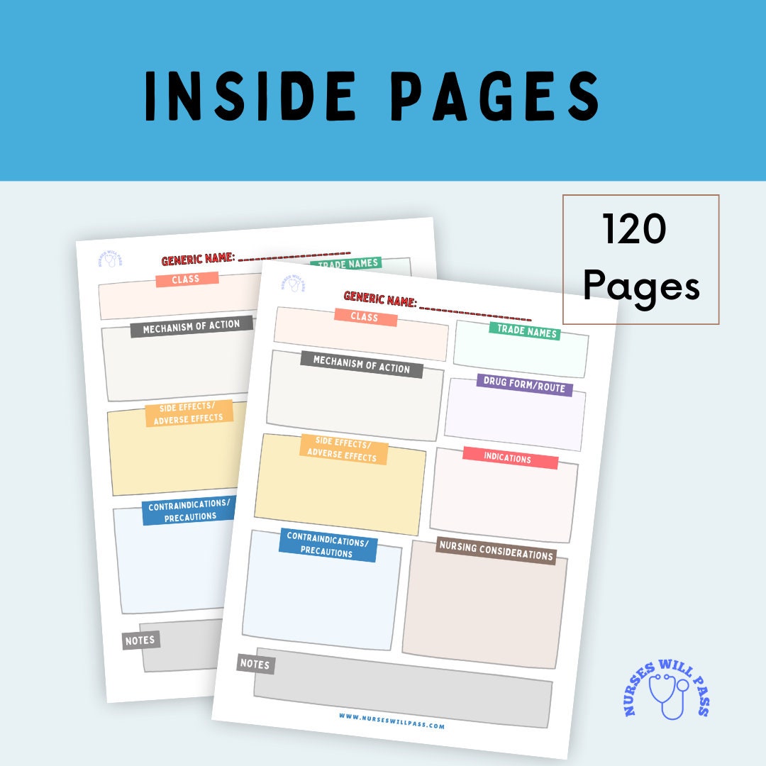 Nursing Pharmacology Drug Card Notebook | 120 Blank Pages for ...