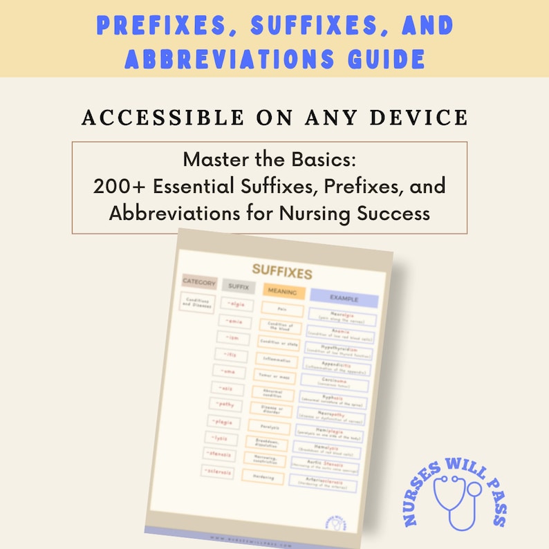 Nurse's Guide: Prefixes, Suffixes, Abbreviations A Comprehensive Handbook With 200 Examples ...