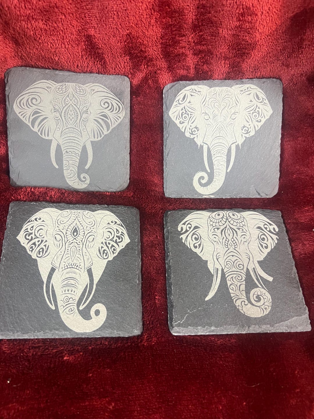 Slate Laser Engraved Tribal Elephant Coasters Set of 4 - Etsy