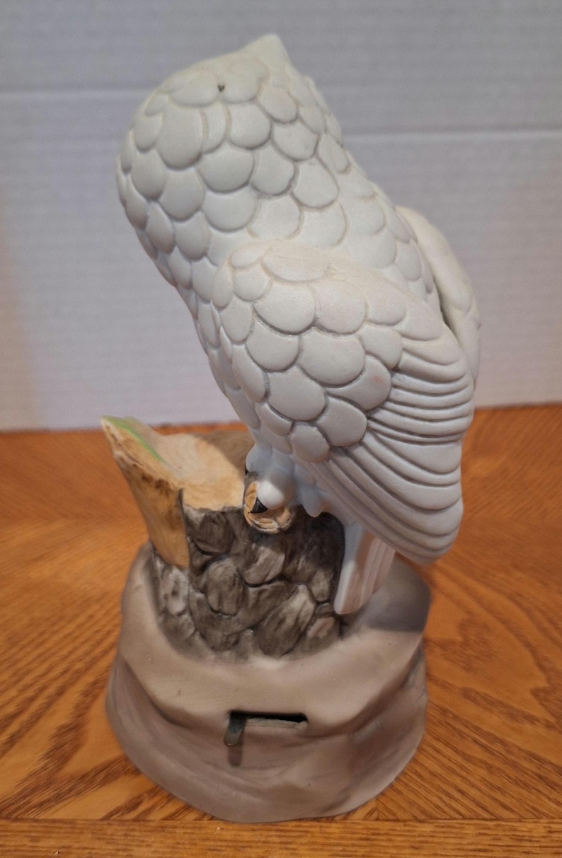 Vintage Ceramic White Owl on Tree Stump Figurine Music Box, Made in ...