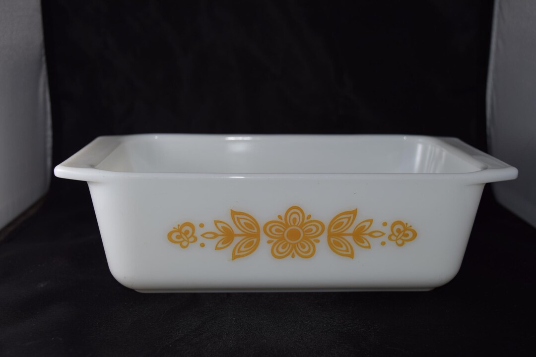 Vintage Butterfly Gold Pyrex Loaf Pan 913, Opaque Glass Collectible ...