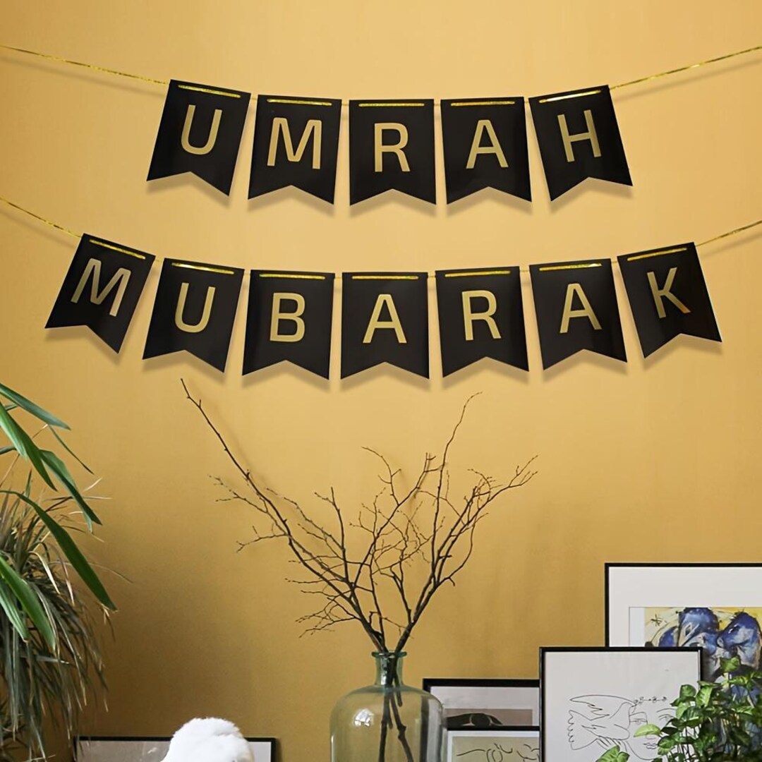 12pcs UMRAH MUBARAK • Black & Golden Banner Set • Elegant Muslim ...