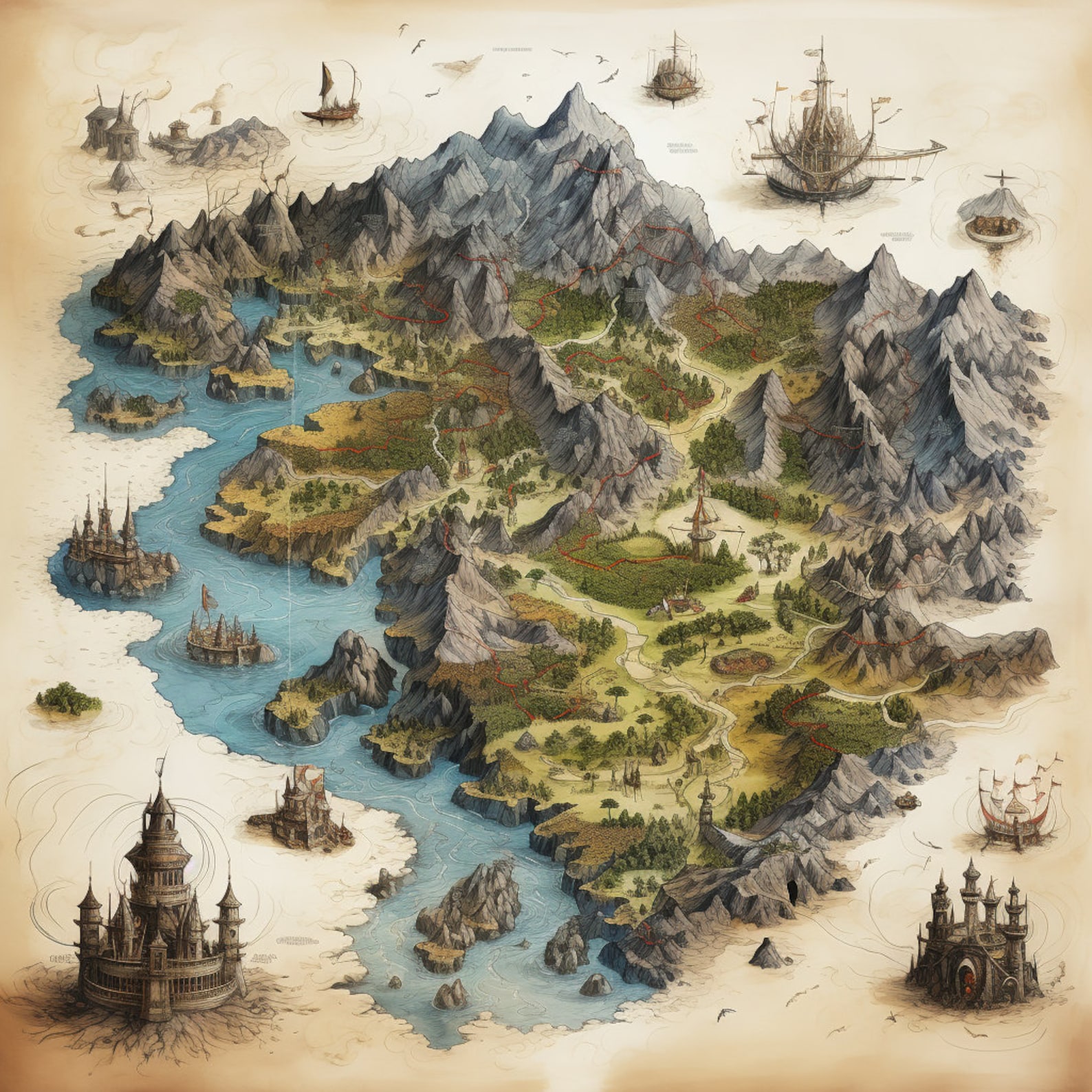 20 Vintage Style Fantasy Map, Antique World Map Print, Old World Wall ...