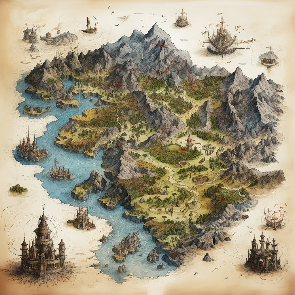 Vintage Fantasy World Map Print: Antique Style Game Room Decor (digital ...