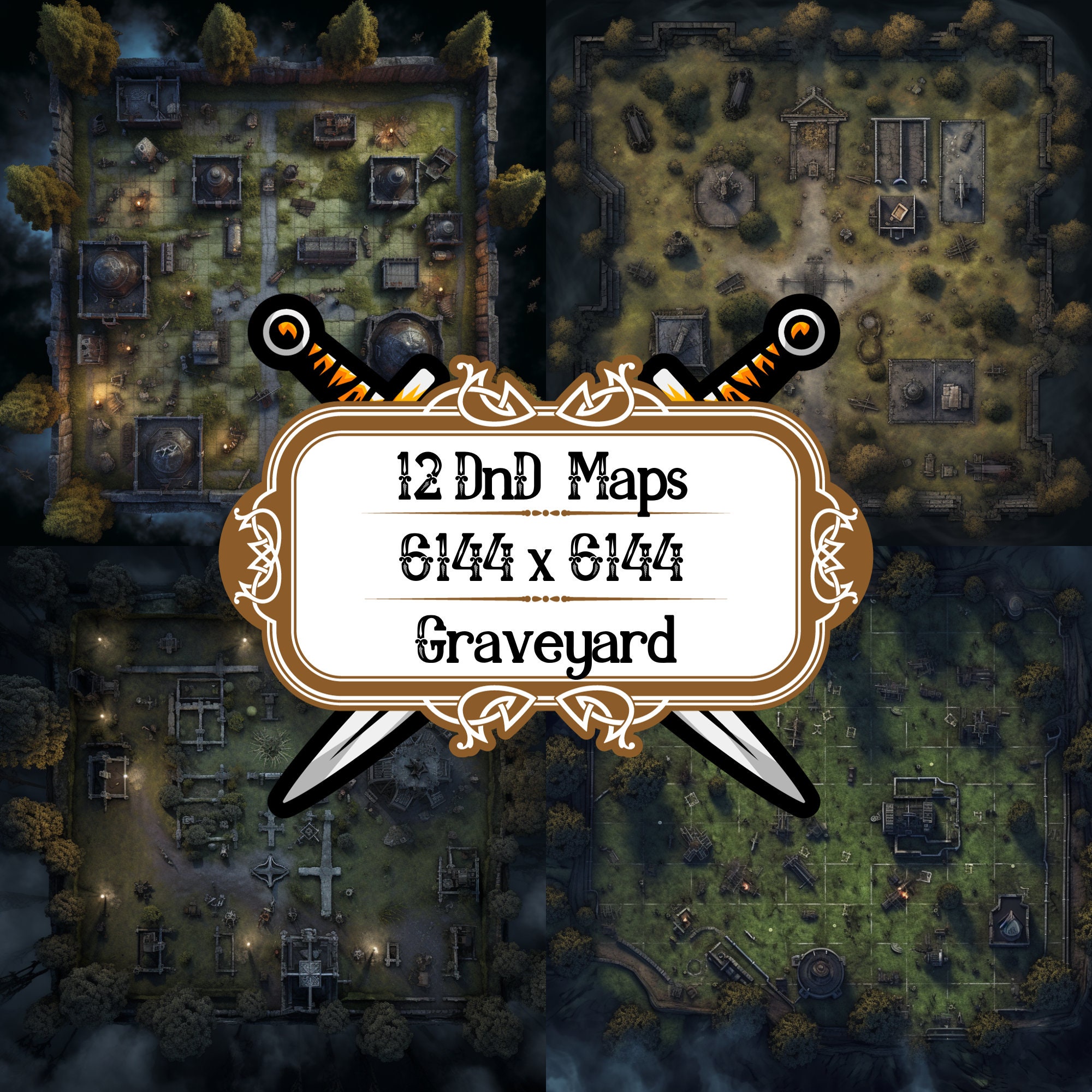 12 Dungeons and Dragons Map Set, Graveyard, DND Dungeon Maps, Game ...