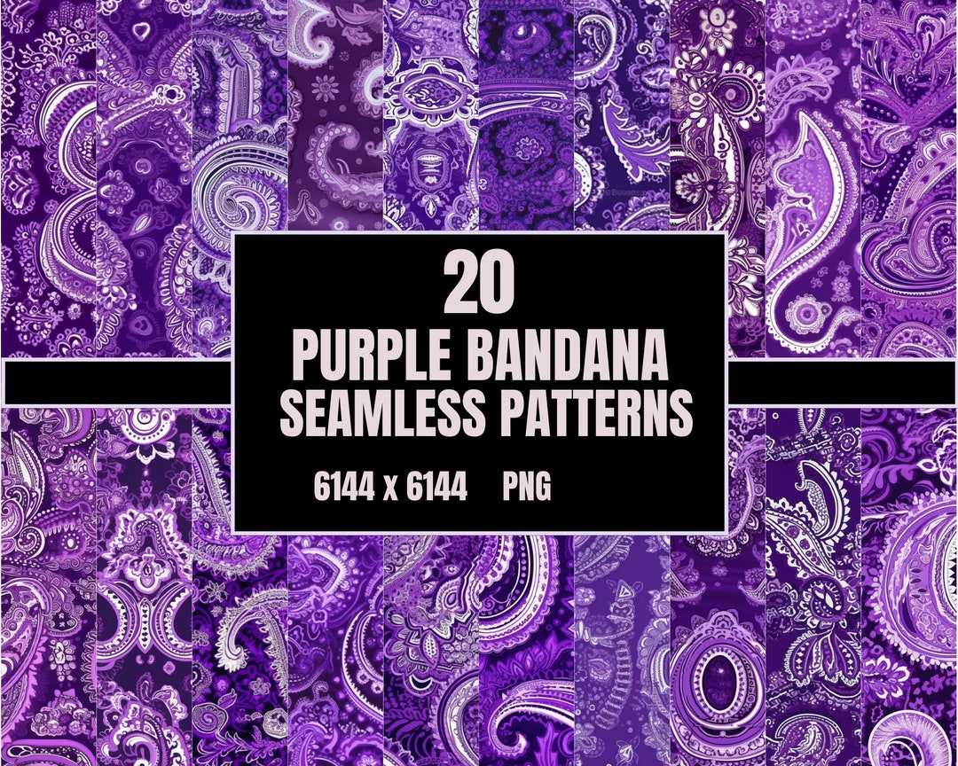 20 Purple Bandana Paisley Seamless Patterns PNG - Digital Paper ...