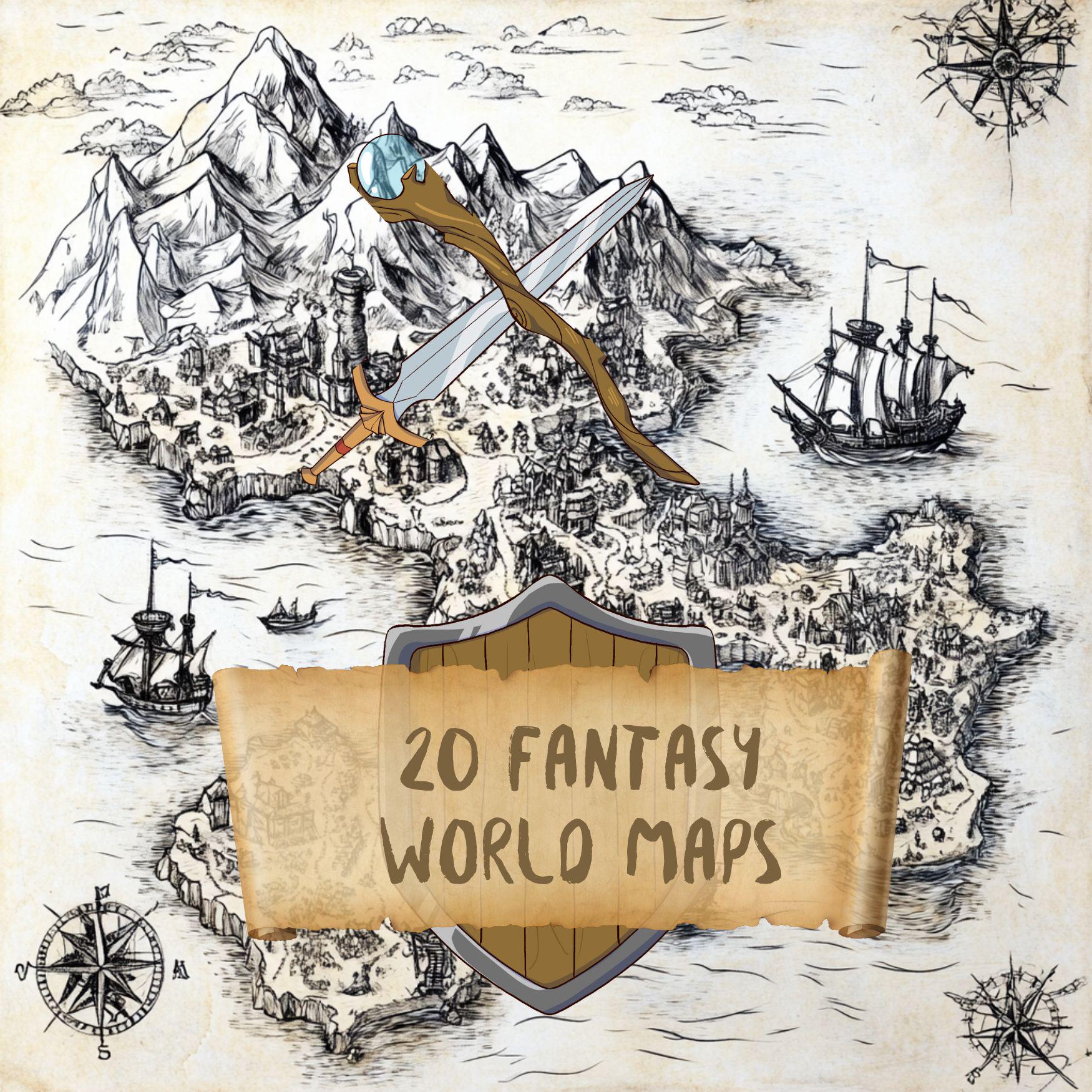 20 Vintage Style Fantasy Map, Antique World Map Print, Old World Wall ...