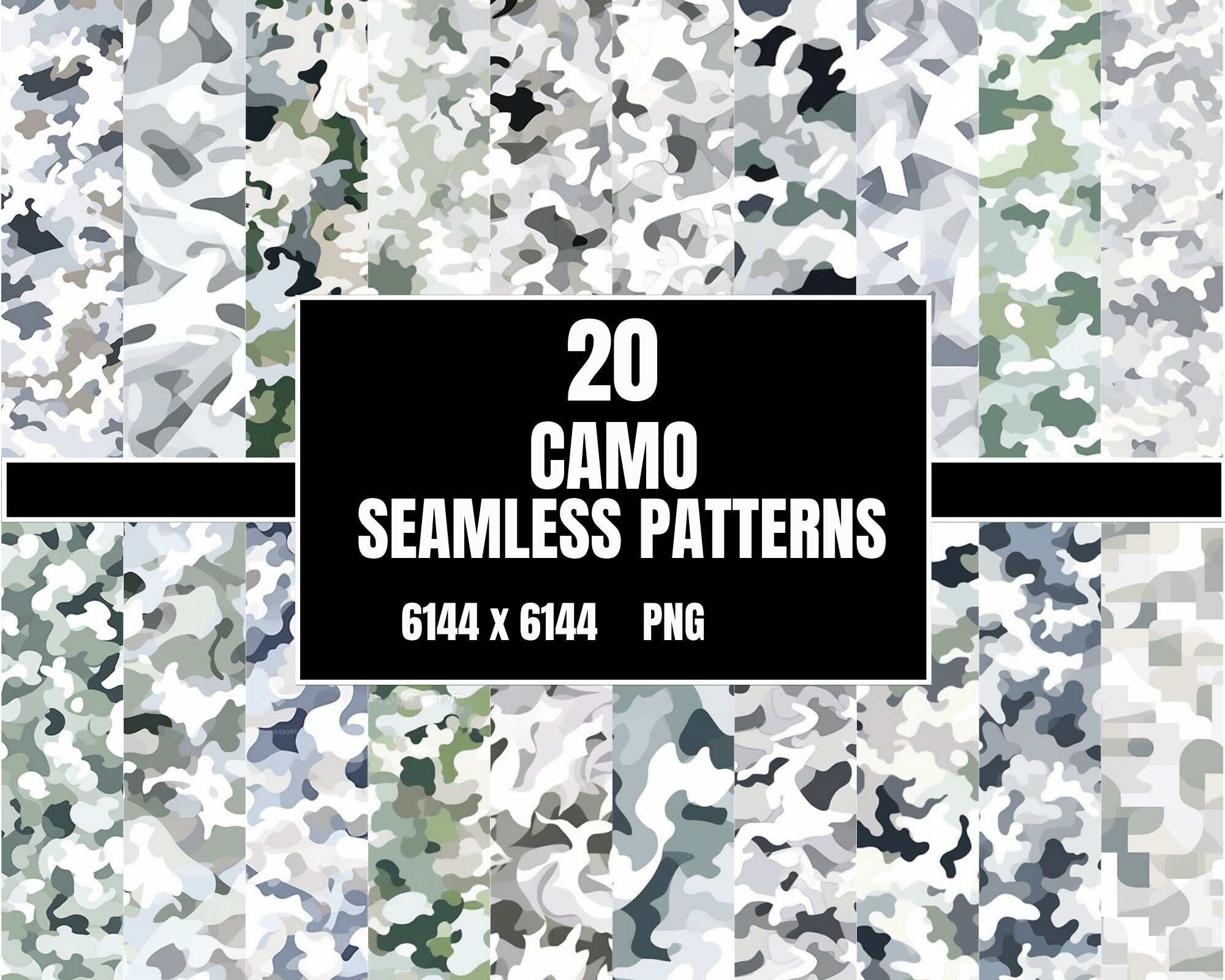 20 White Camouflage Seamless Patterns PNG - Digital Paper - Digital ...
