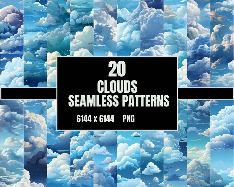 20 Clouds PNG - Seamless Patterns - Digital Paper - Digital Download ...