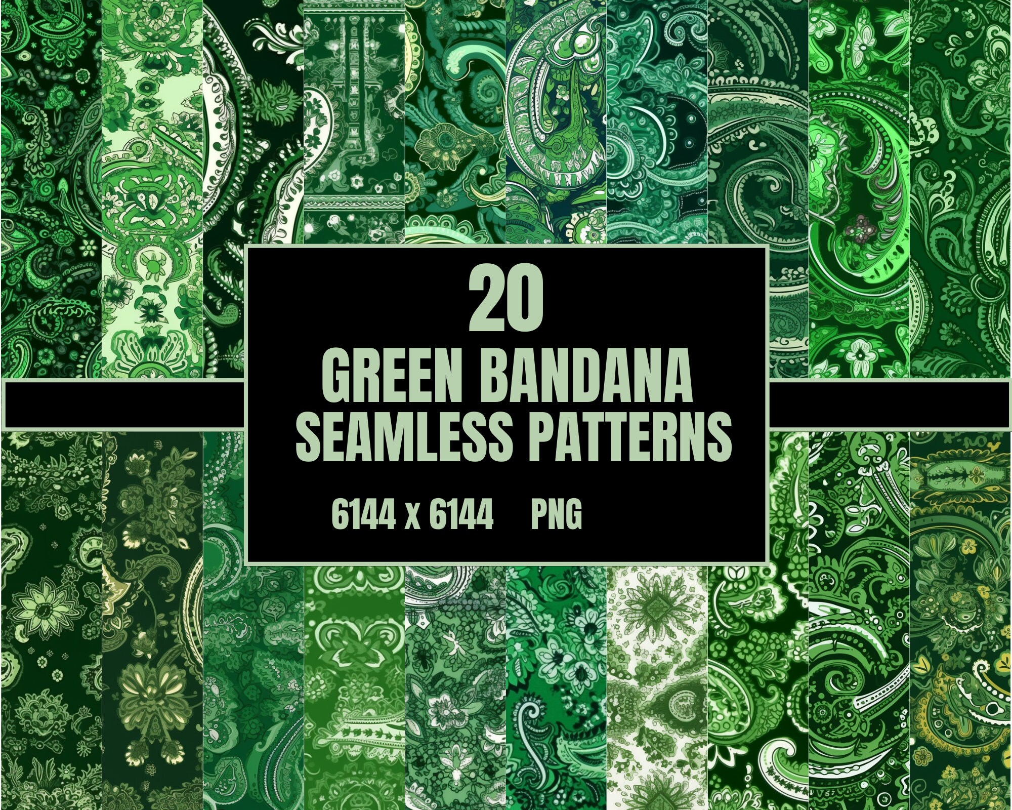 20 Green Bandana Paisley Seamless Patterns PNG - Digital Paper ...