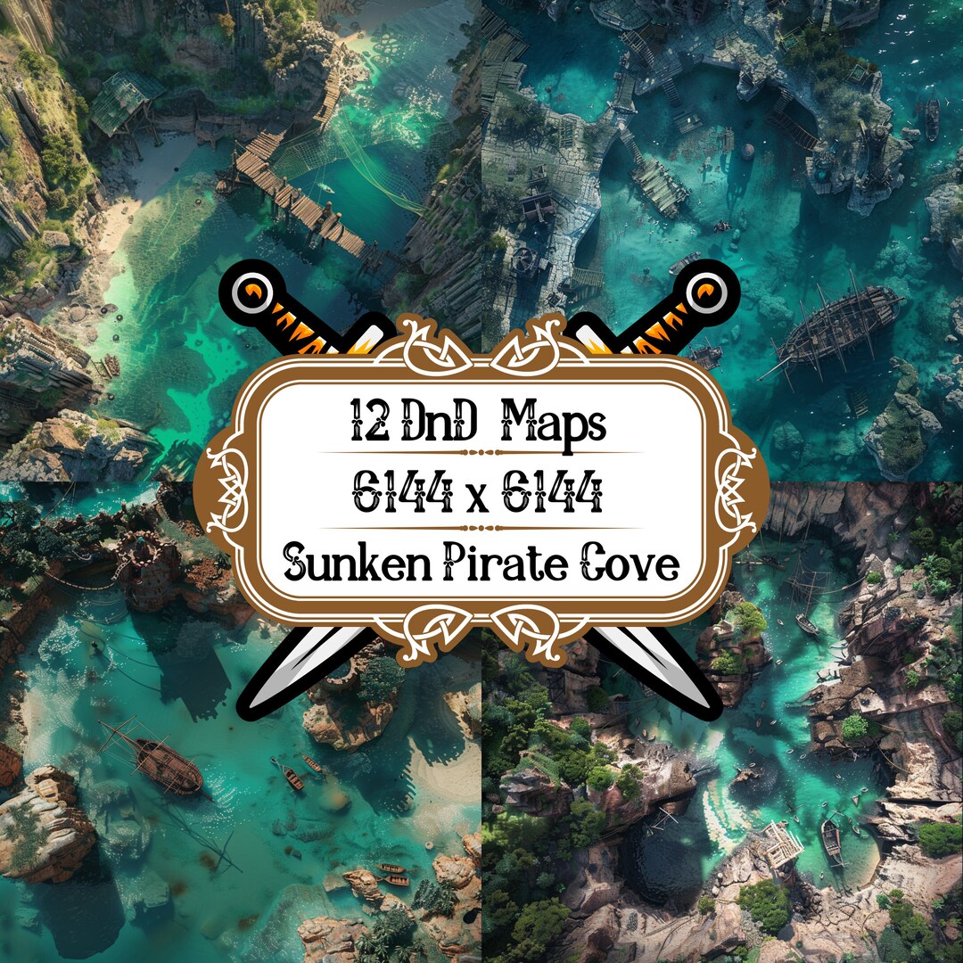 12 Sunken Pirate Cove, Dungeons and Dragons Map Set, DND Dungeon Maps ...