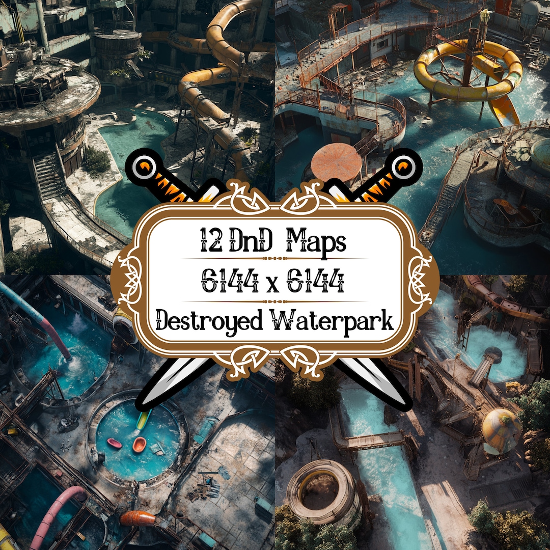 12 Destroyed Waterpark PNG, Dungeons and Dragons Map Set, Roll20, VTT ...